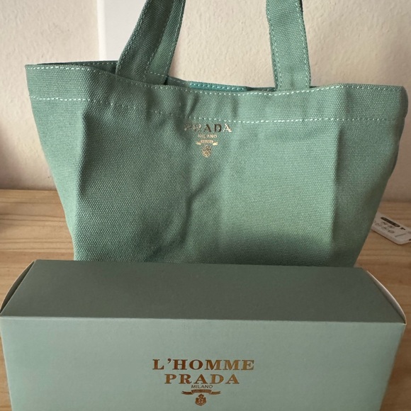 Prada | Bags | Prada Mint Green Canvas Tote | Poshmark